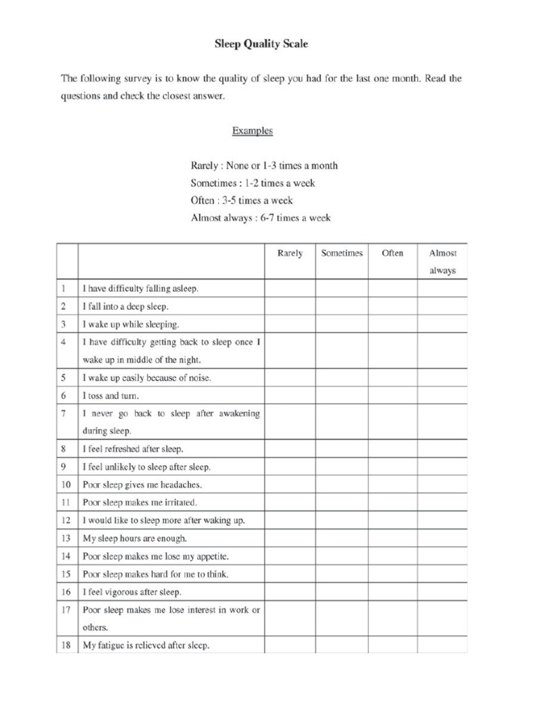 Sleep Quality Scale (SQS) | PDF