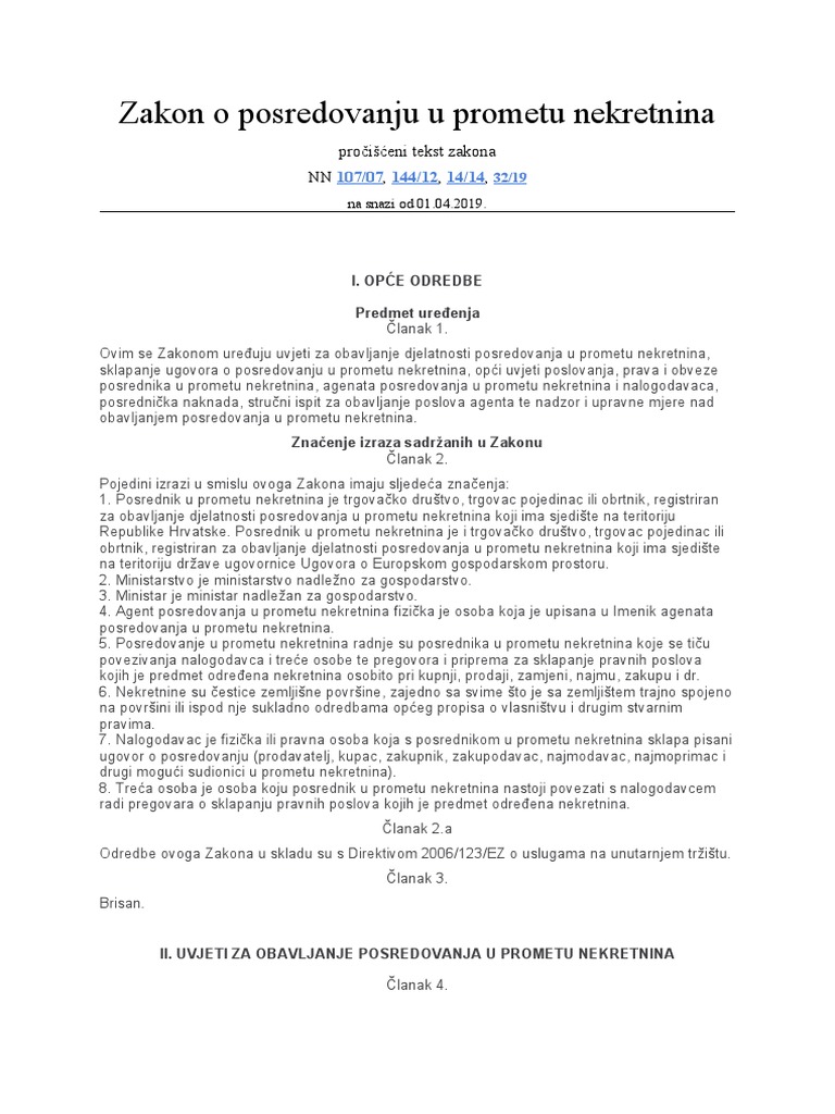 Zakon o posredovanju u prometu nekretnina | PDF