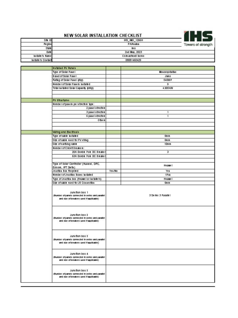 Solar Installation Commissioning Checklist | PDF | Solar Panel ...