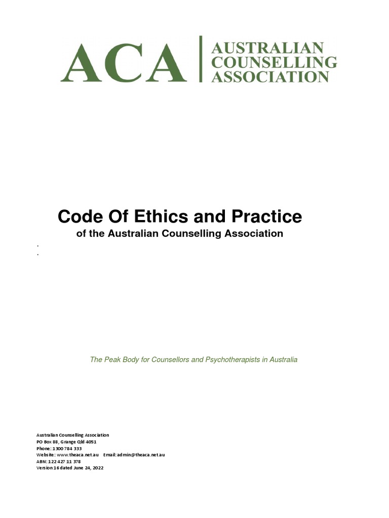 ACA Code of Ethics and Practice Ver16 | PDF | Confidentiality | Lawyer