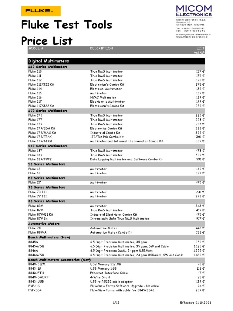Price List - Fluke Test Tools - 10 - 2006 | PDF | Thermography ...