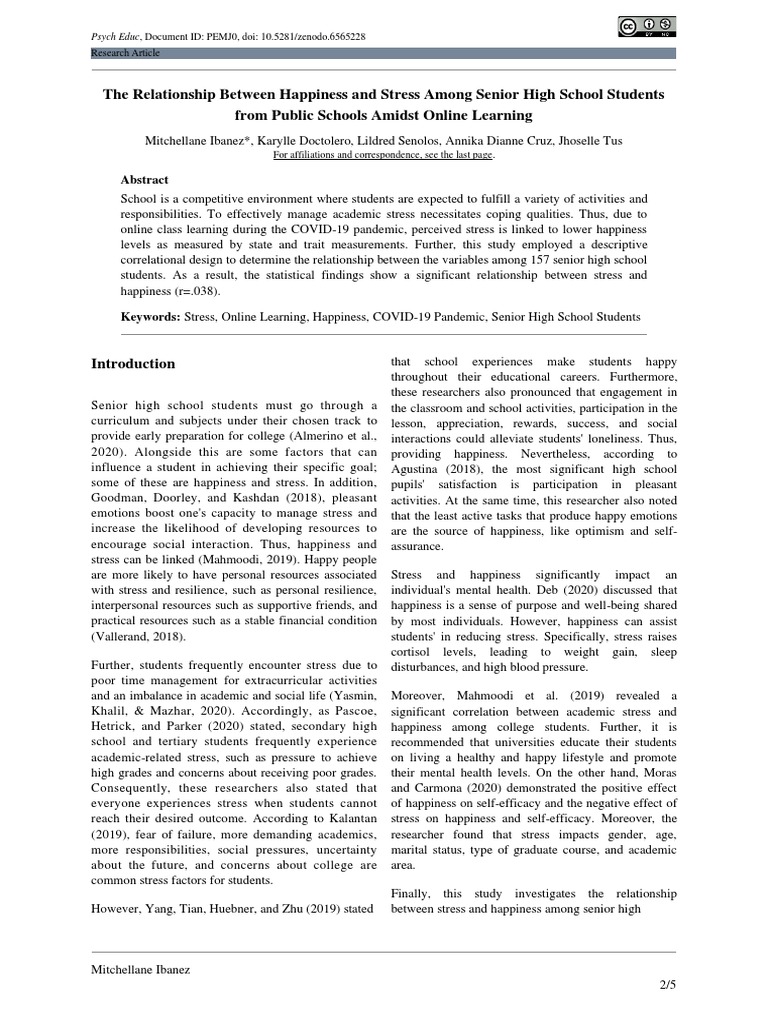 Stress & Happiness in High School | PDF | Happiness | Stress (Biology)