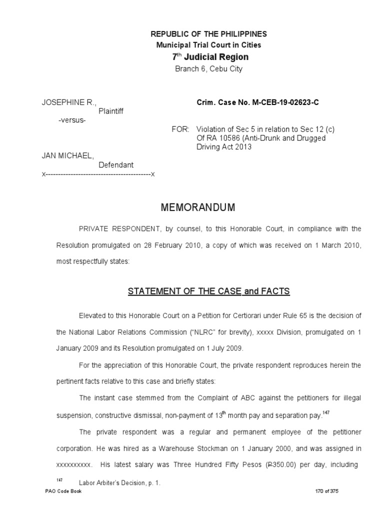 Memorandum (Defense-Reckless Imprudence) | PDF | Complaint | Certiorari