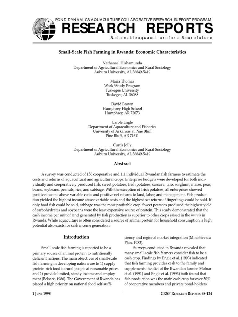 Small-Scale Fish Farming in RwandaEconomic Characteristics | PDF ... Small-Scale Fish Farming in RwandaEconomic Characteristics | PDF ...