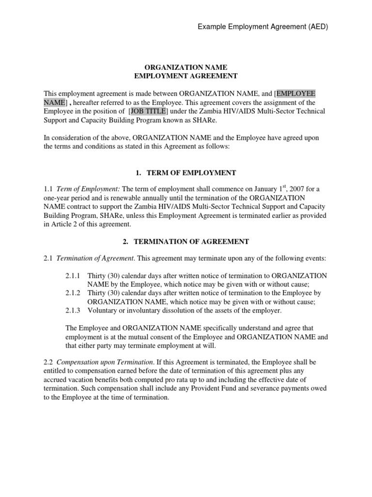 Sample Employee Agreement | PDF | Employment | Sick Leave