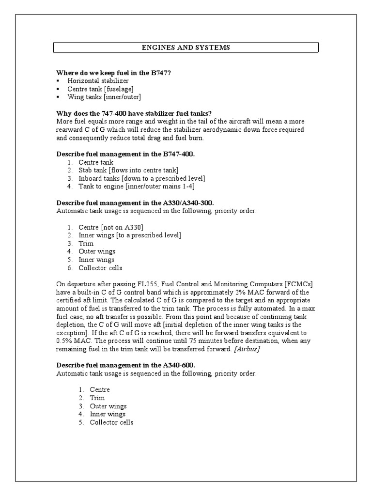 B747 Fuel Management & Engine Systems | PDF | Jet Engine | Transport