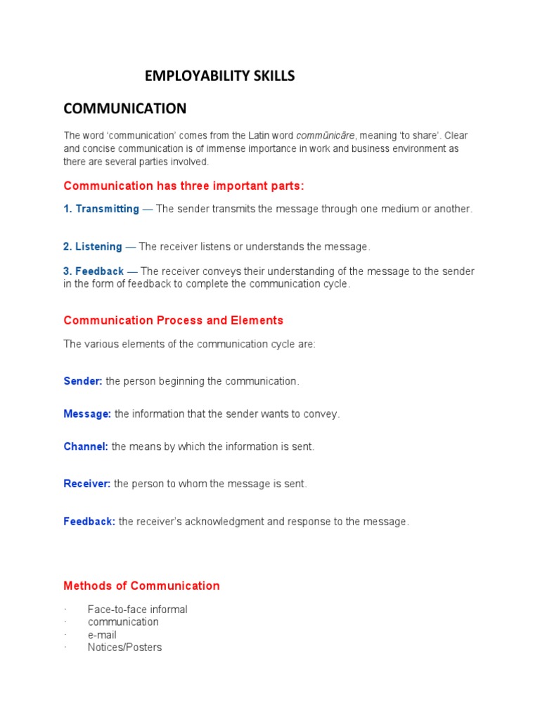 Employability Skills | Download Free PDF | Communication | Nonverbal ...