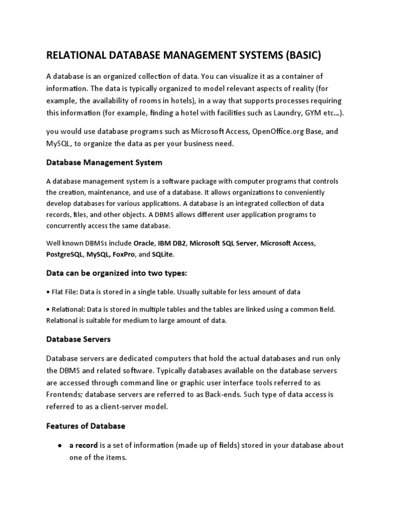 Relational Database Management Systems | PDF | Relational Database ... Relational Database Management Systems | PDF | Relational Database ...