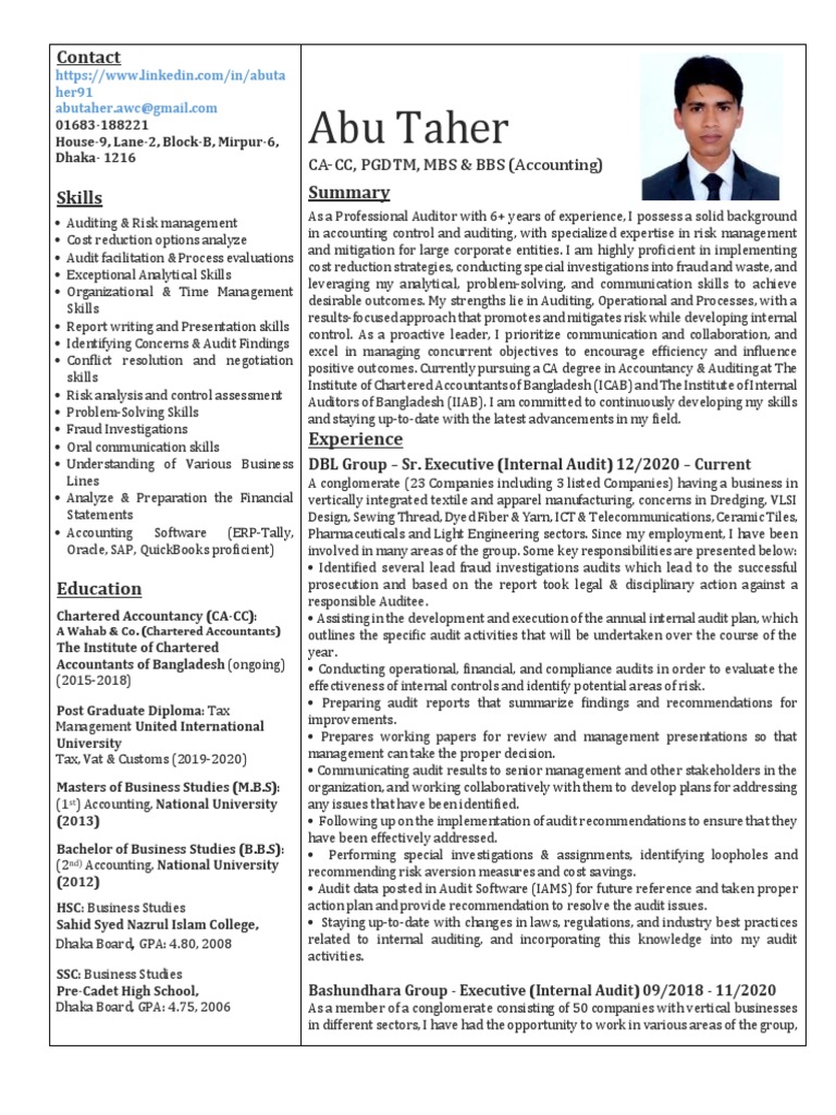 Taher - CA-CC - PGDTM - MBS - BBS (Accounting) - Updated | PDF | Audit ...