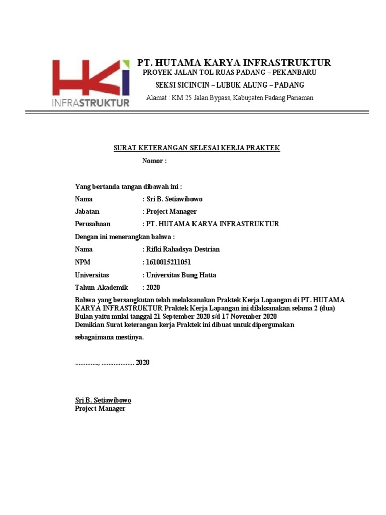 Surat Keterangan Selesai Kerja Praktek | PDF