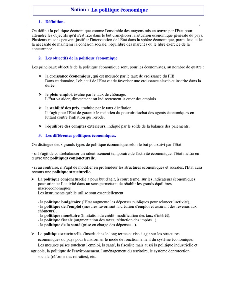 Notions de politique économique expliquées | PDF | Politique économique ...