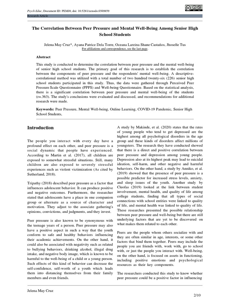 Peer Pressure's Impact on Student Well-Being | PDF | Adolescence ...