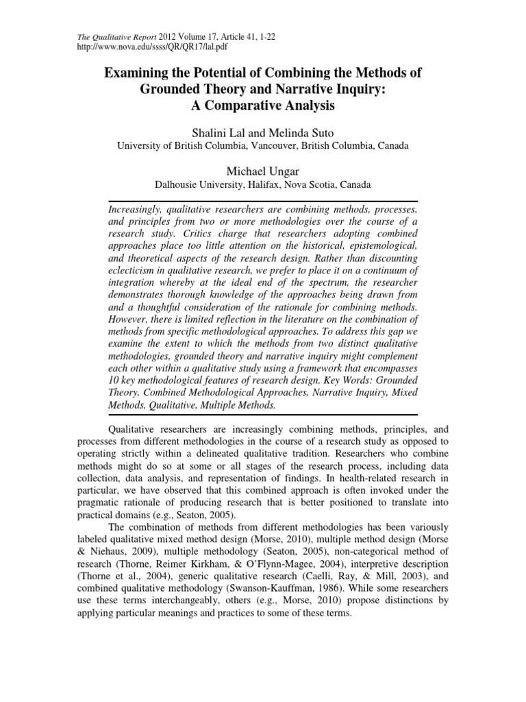 Examining The Potential of Combining The Methods of Grounded Theory and Narrative Inquiry - A ...