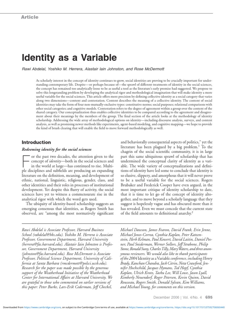 Identity As A Variable | PDF | Identity (Social Science) | Methodology