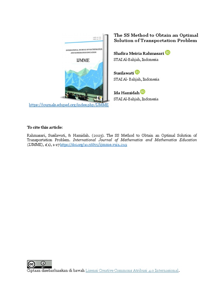 The SS Method To Obtain An Optimal Solution of Transportation Problem | PDF | Mathematical ...