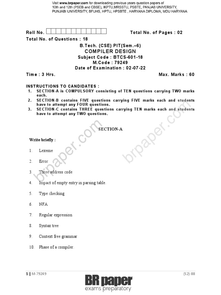 CD (6th) May2022 | PDF | Compiler | Parsing