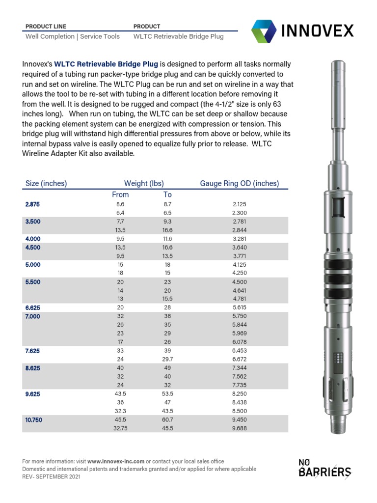 WLTC Retrievable Bridge Plug Overview | PDF | Gases | Gas Technologies