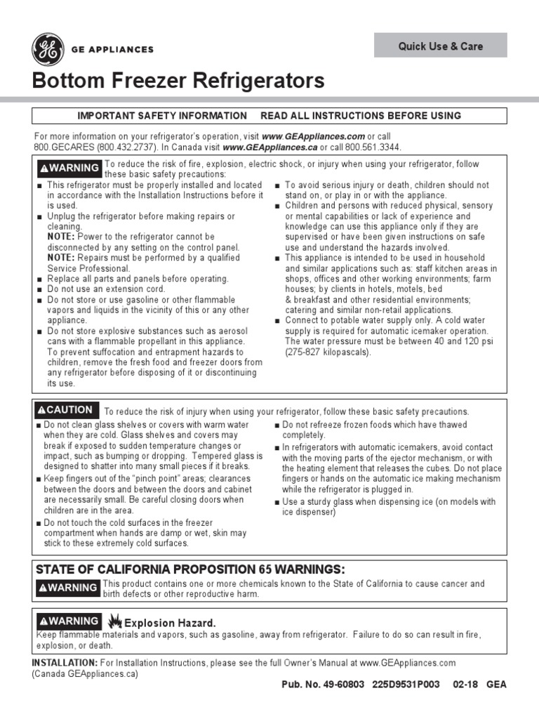 Refrigerator Safety and Usage Guide | PDF