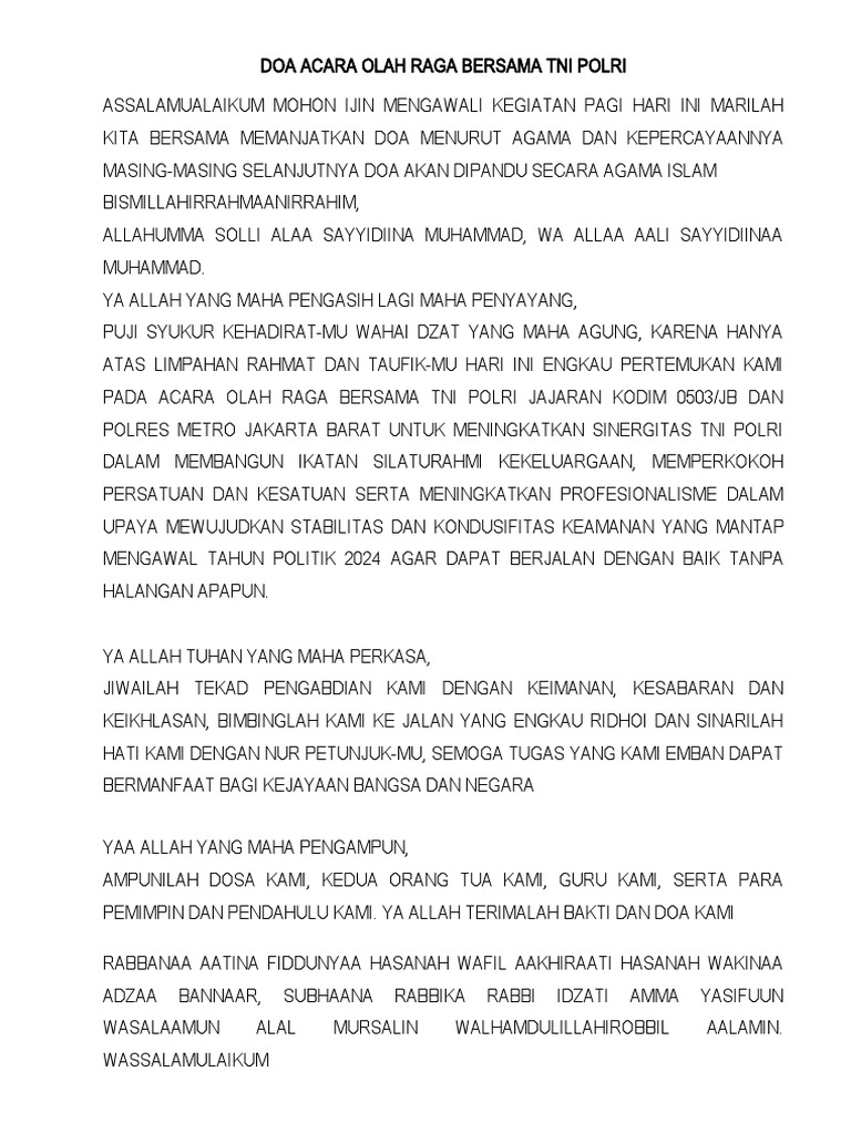 Doa Olah Raga Bersama Tni Polri | PDF