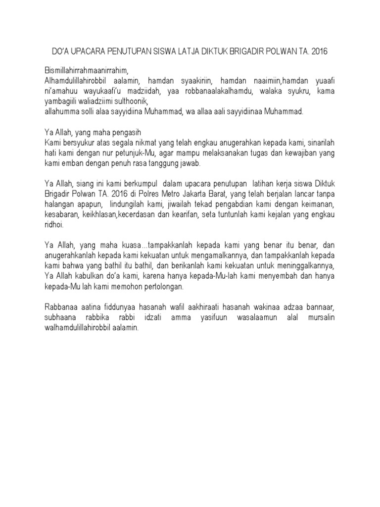 Doa Upacara Penutupan Siswa Latja | PDF