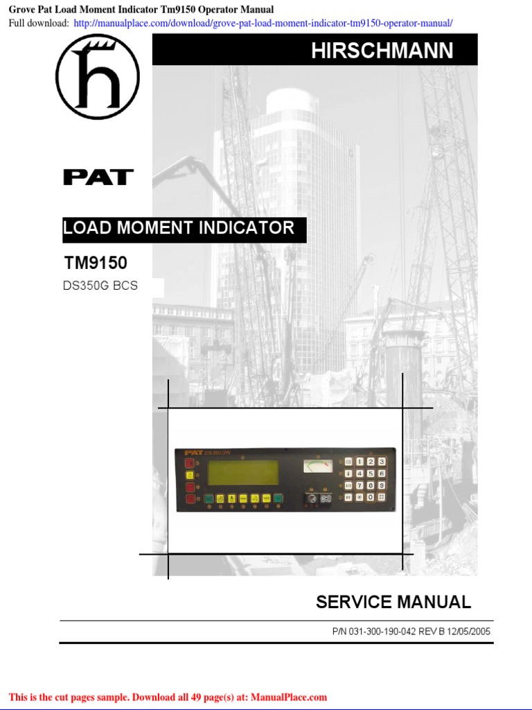 Grove Pat Load Moment Indicator Tm9150 Operator Manual | PDF | Crane ...