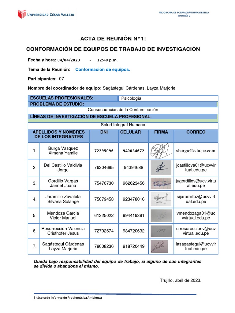 Acta de Grupos - Grupo 03 | PDF