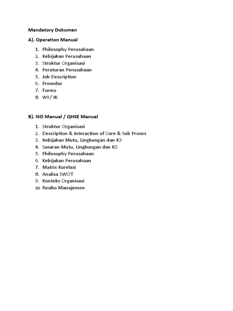 Mandatory Dokumen | PDF