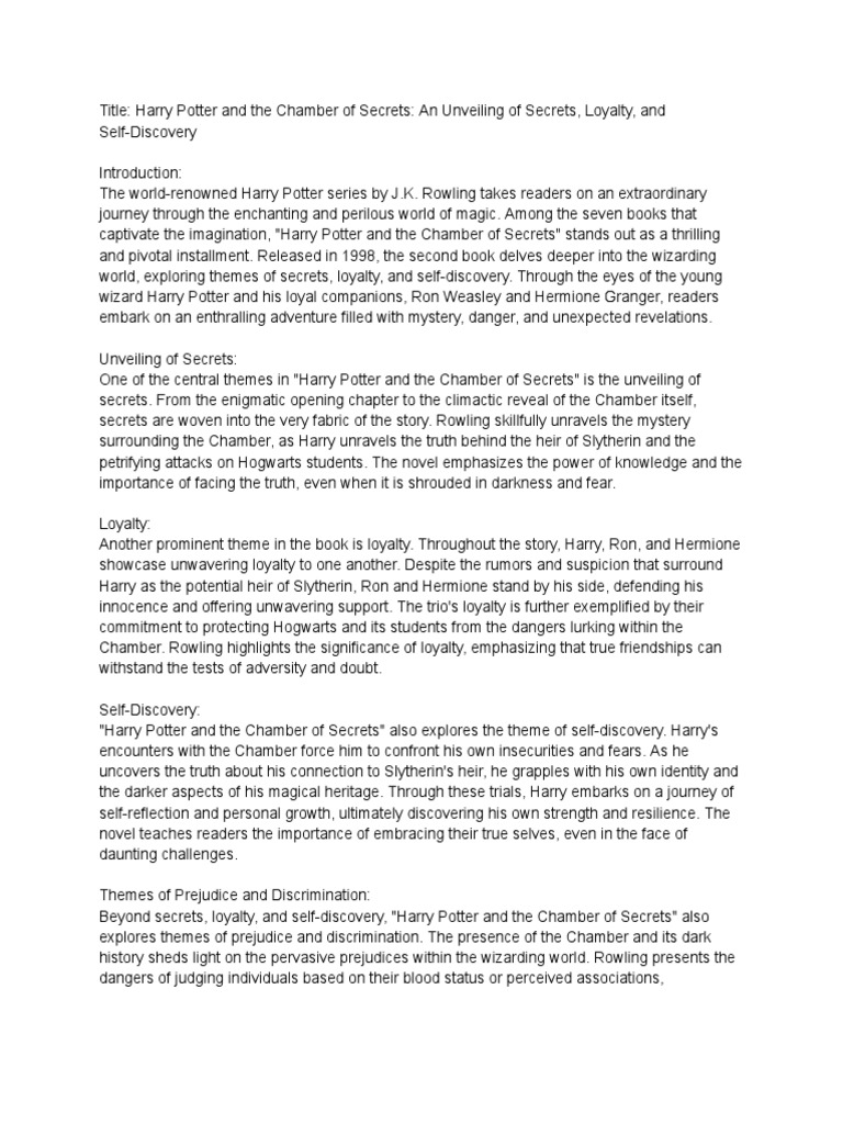 Title - Harry Potter and The Chamber of Secrets - An Unveiling of ...
