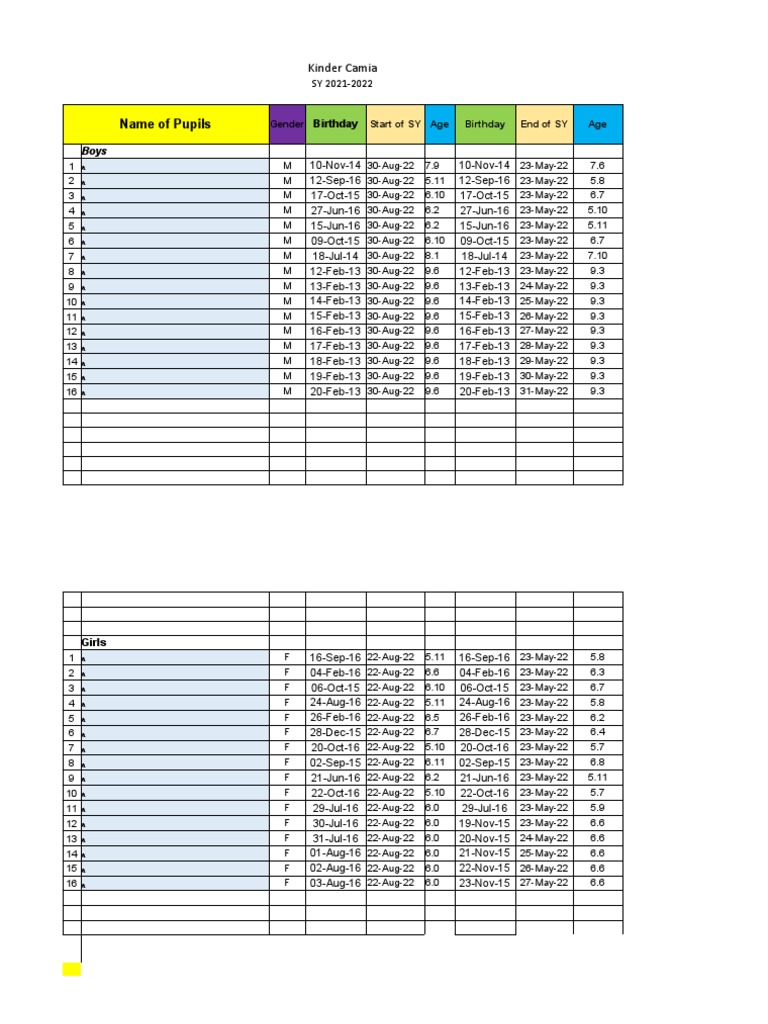Kinder-Age Computation For ECD Checklist | PDF