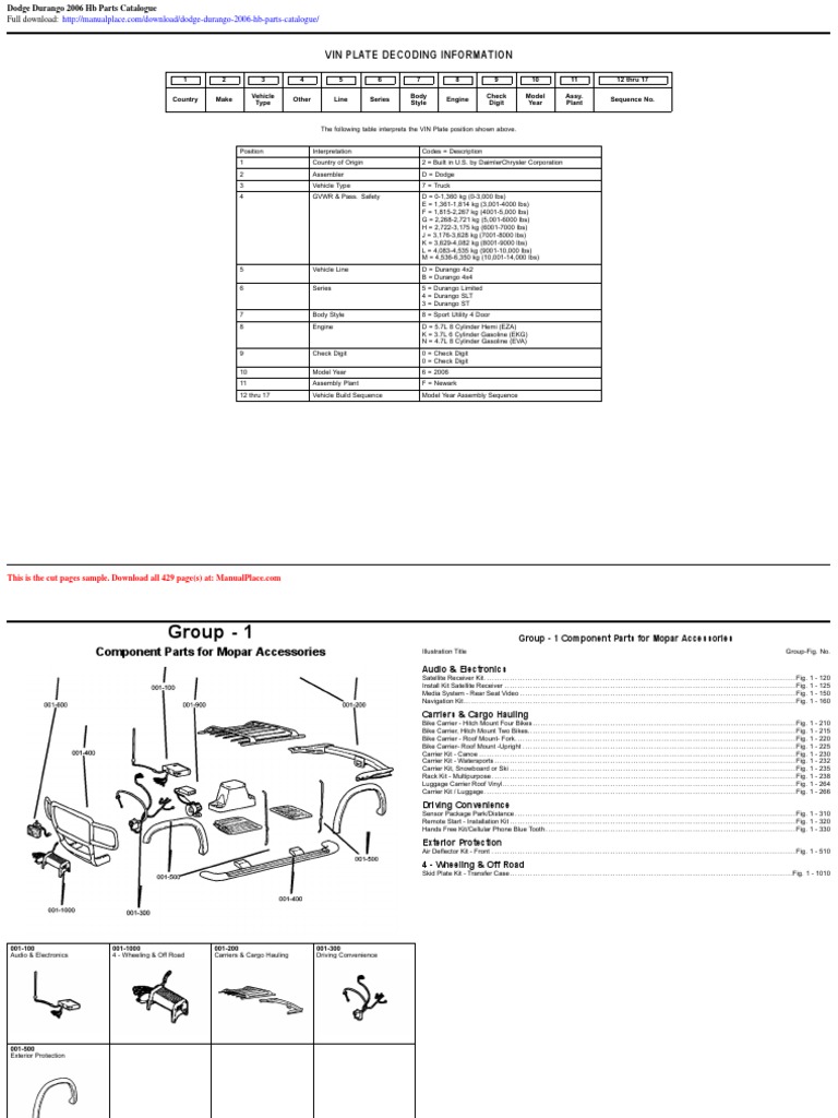 Dodge Durango 2006 Hb Parts Catalogue | PDF | Dodge | Land Vehicles