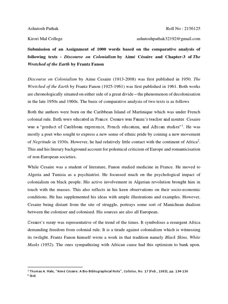 Assignment | PDF | Frantz Fanon | Colonialism