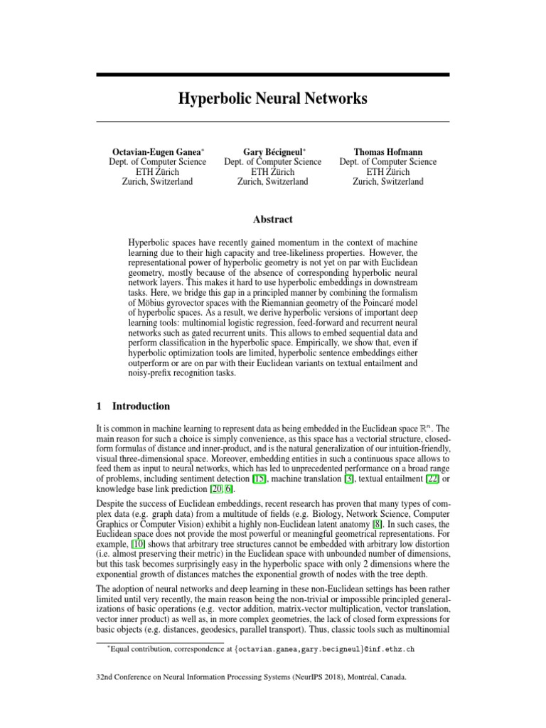 NeurIPS 2018 Hyperbolic Neural Networks Paper | PDF | Teaching Methods & Materials | Science ...