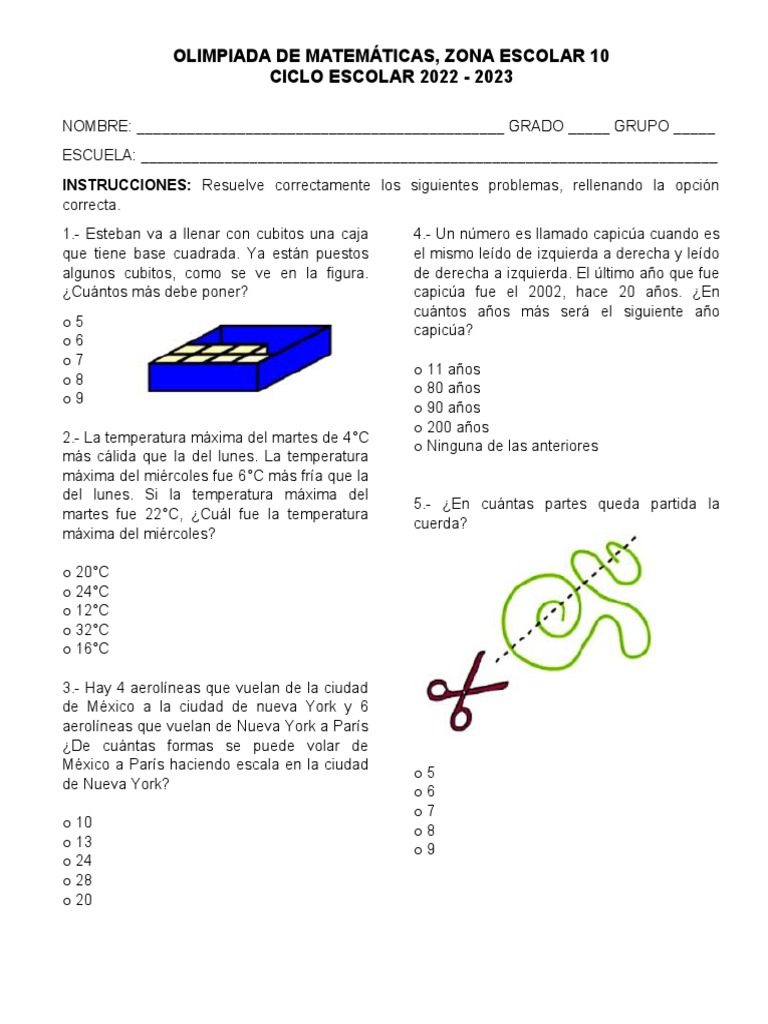 Examen Olimpiada De Matemáticas Pdf