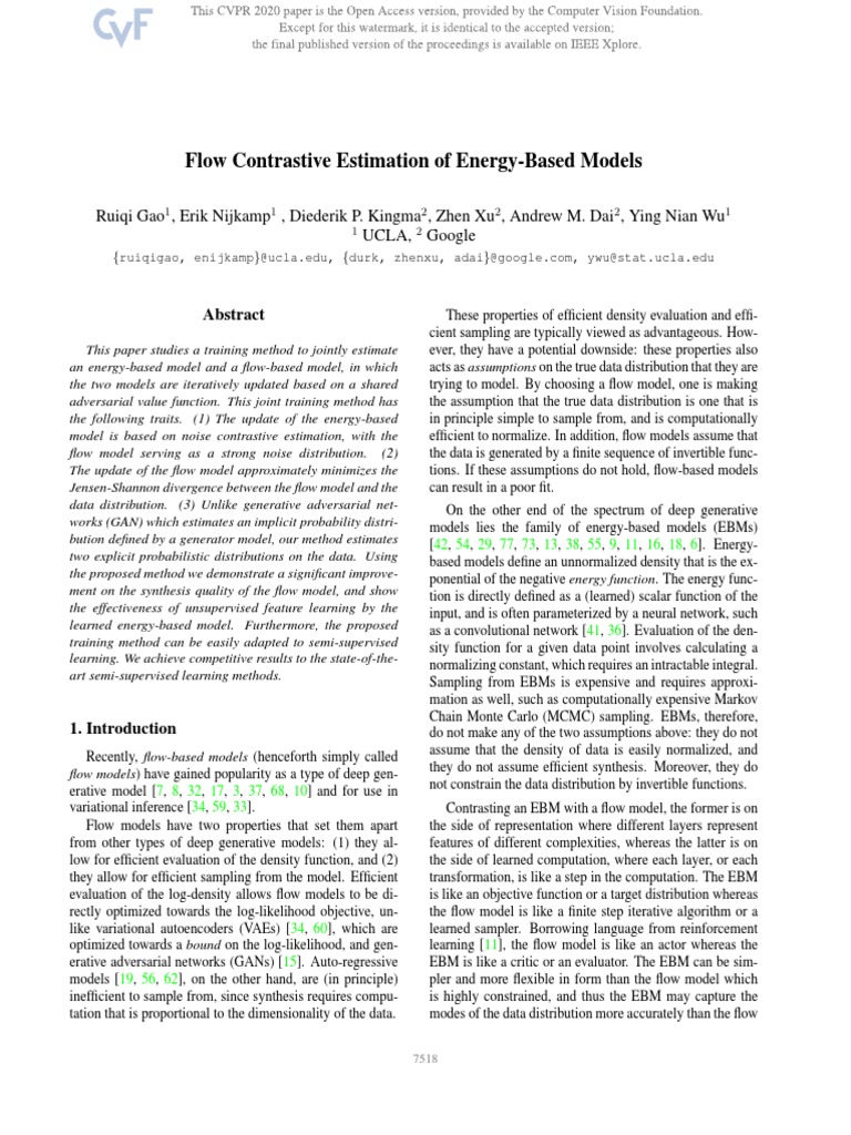 Gao Flow Contrastive Estimation of Energy-Based Models CVPR 2020 Paper | PDF | Statistics ...