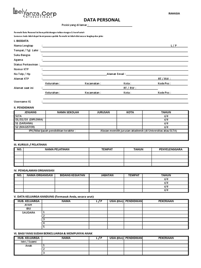 Form Isian Kandidat | PDF