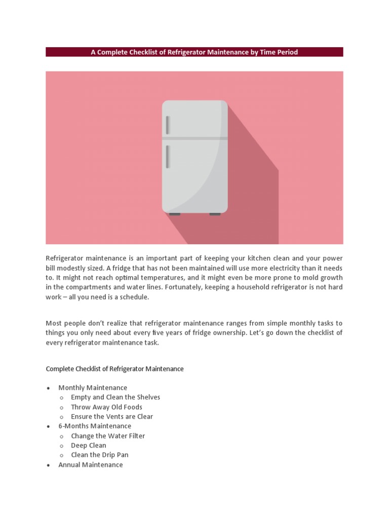 A Complete Checklist of Refrigerator Maintenance by Time Period | PDF