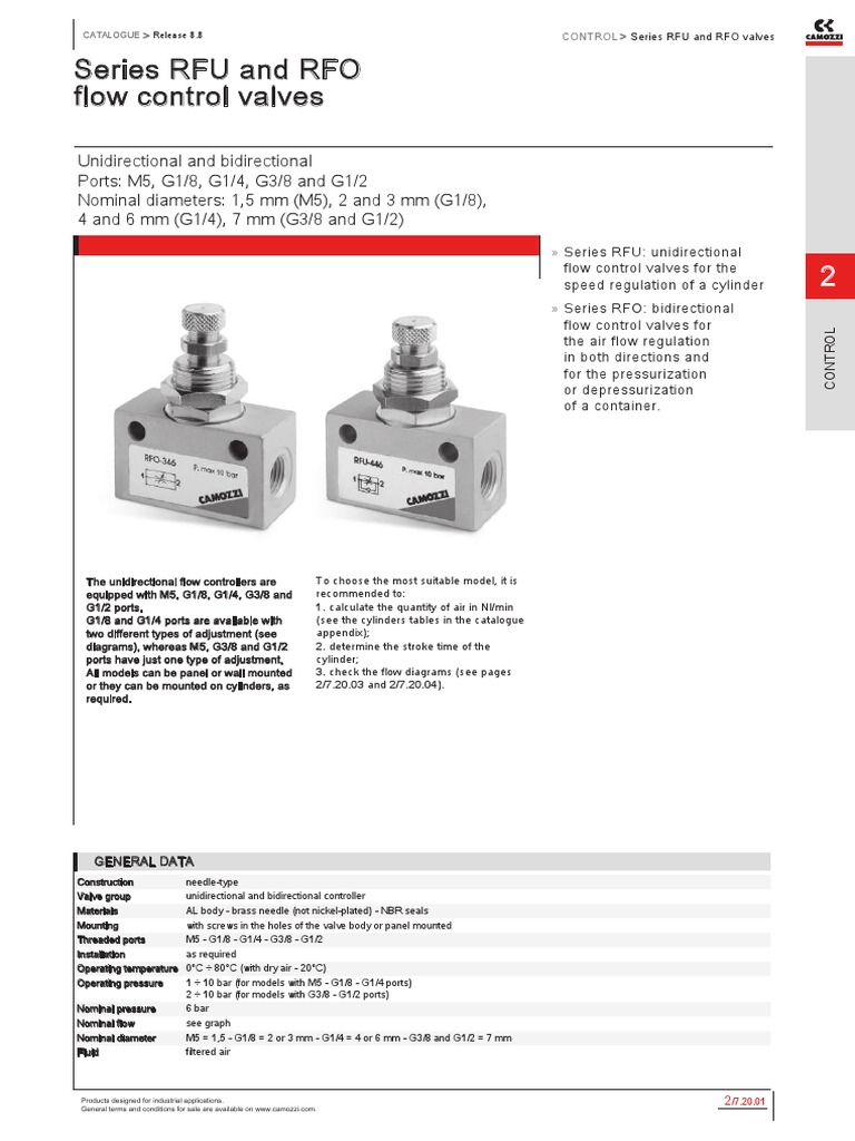 Camozzi RFU and RFO Valve Catalogue | PDF | Valve | Mechanical Engineering