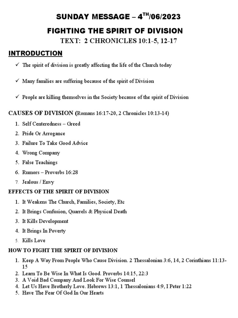 Fighting The Spirit of Division | PDF | Religion & Spirituality | Lifestyle
