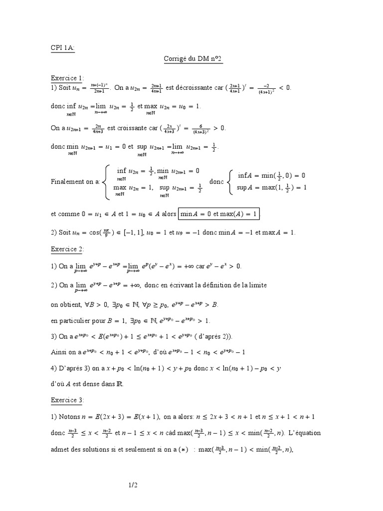 Corrigé DM n°2 : Analyse Mathématique | PDF | Méthodes et références ...