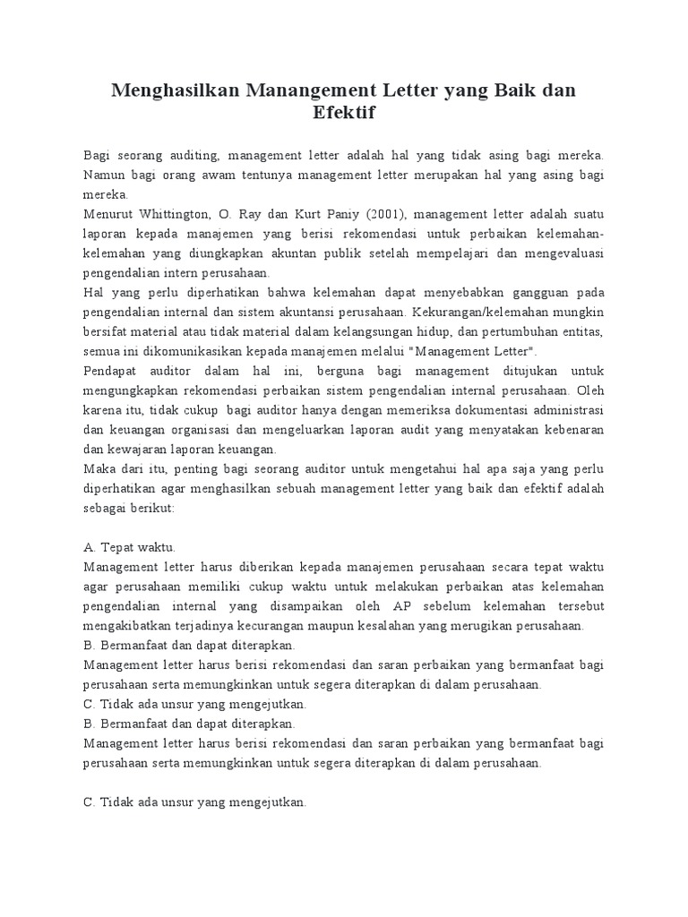 Contoh Management Letter | PDF