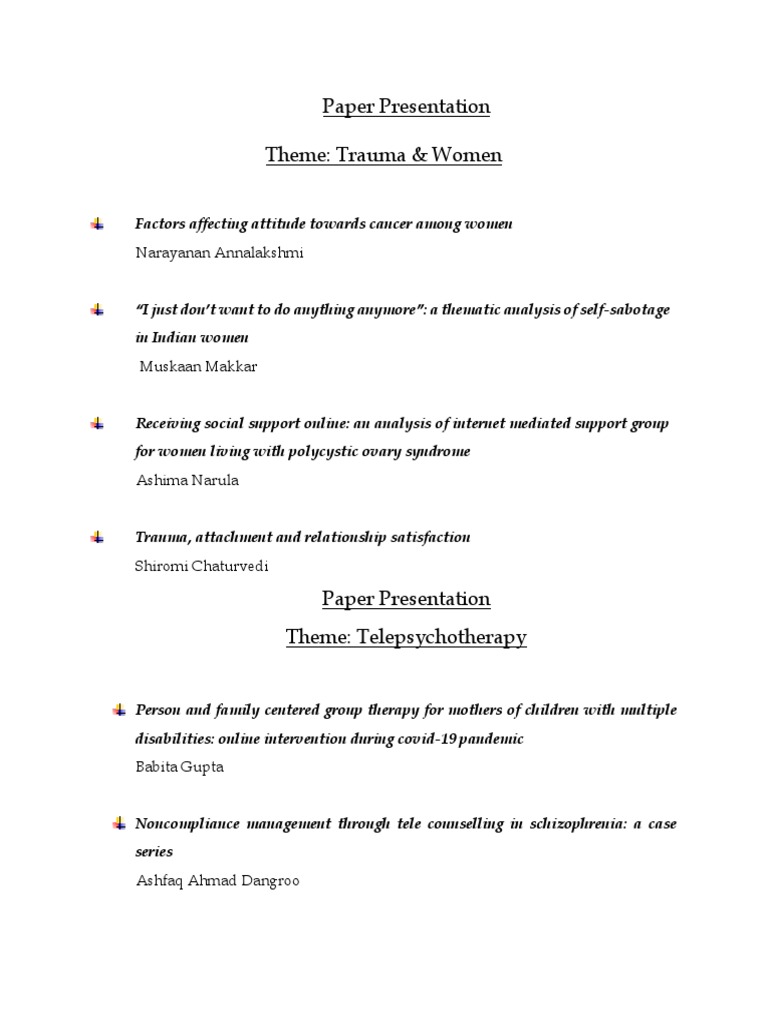 Poster and Paper Presentation | PDF | Mental Disorder | Psychotherapy