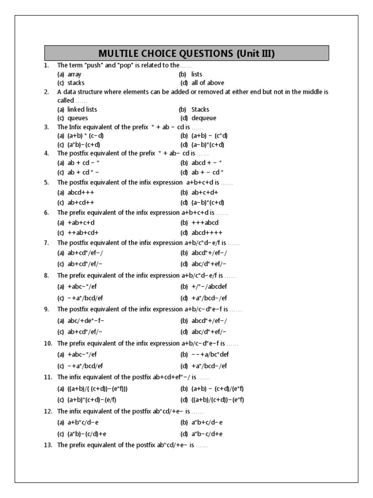 Multile Choice Questions - Unit - 3 | PDF | Queue (Abstract Data Type ...
