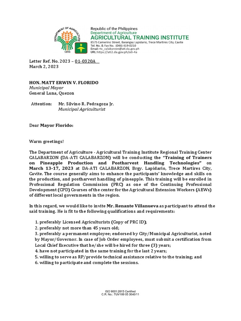 TOT-Pineapple-Letter - PAX - General Luna | PDF