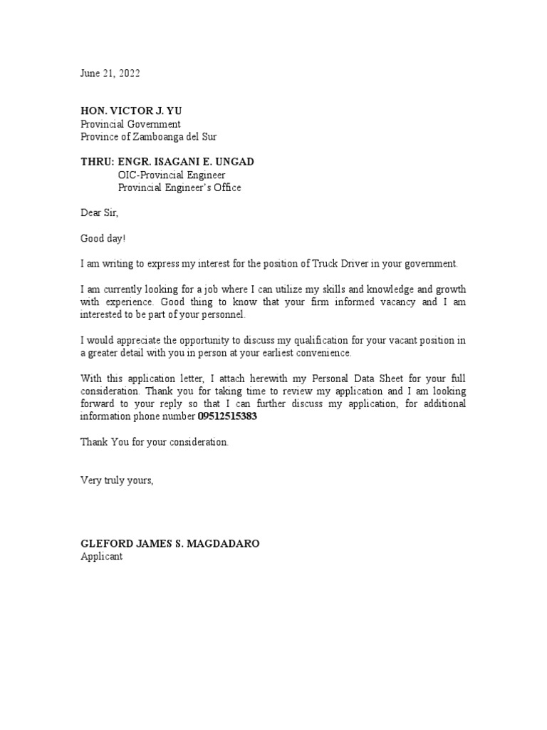 Application Letter Provincial Office | PDF