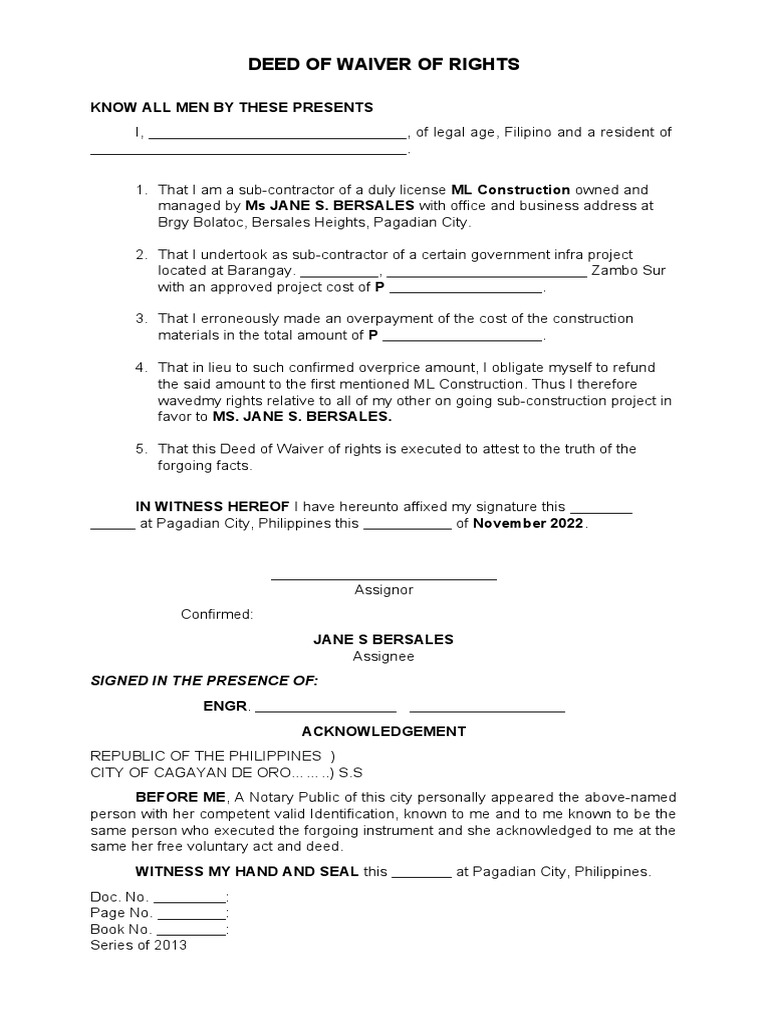 Deed of Waiver of Rights | PDF Deed of Waiver of Rights | PDF