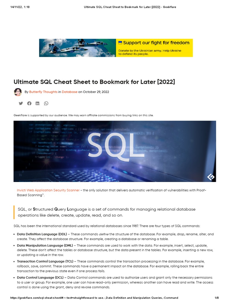 Ultimate SQL Cheat Sheet To Bookmark For Later (2022) - Geekflare | PDF ... Ultimate SQL Cheat Sheet To Bookmark For Later (2022) - Geekflare | PDF ...