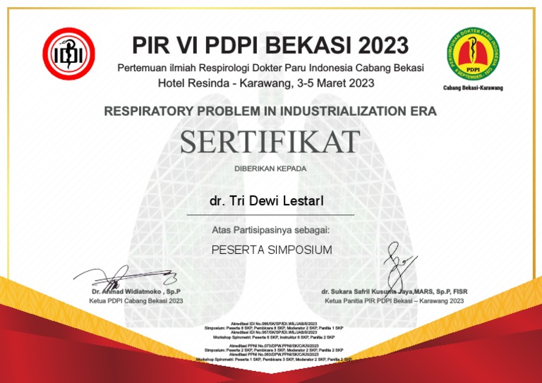 Sertif Simposium Dr. Tri Dewi Lestari | PDF