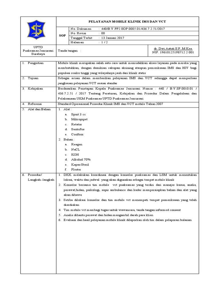 SOP Klinik Mobile IMS & VCT | PDF