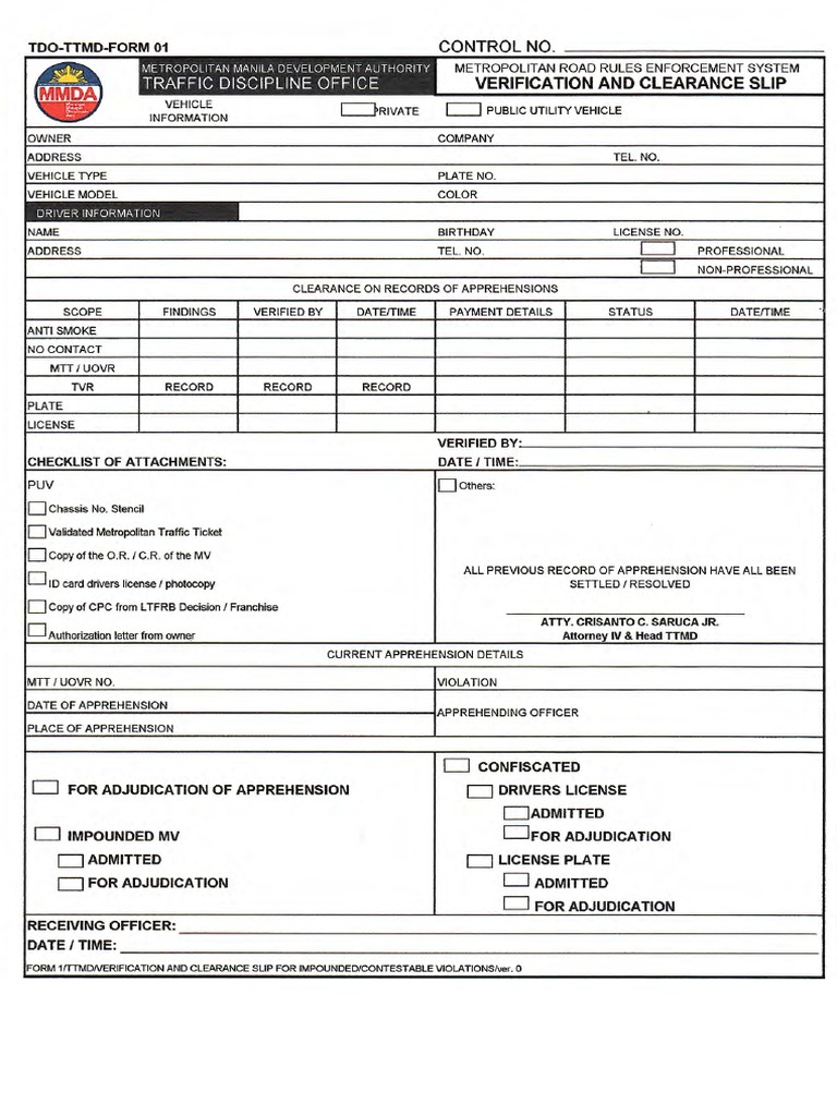 Verification-and-Clearance-Slip-TDO-TTMD | PDF