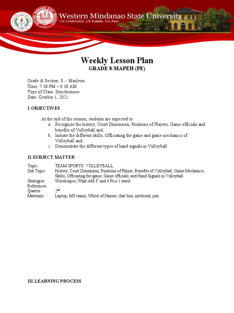 Unit 2.1 Volleyball Lesson Plan | PDF | Volleyball